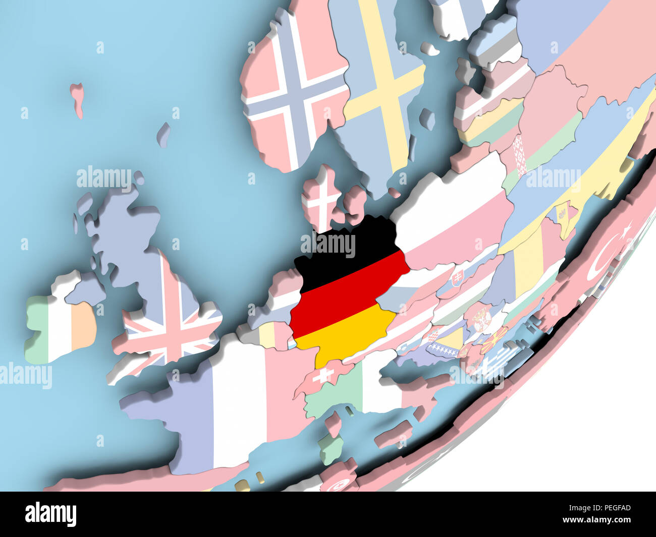 Illustration of Germany on political globe with embedded flag. 3D ...