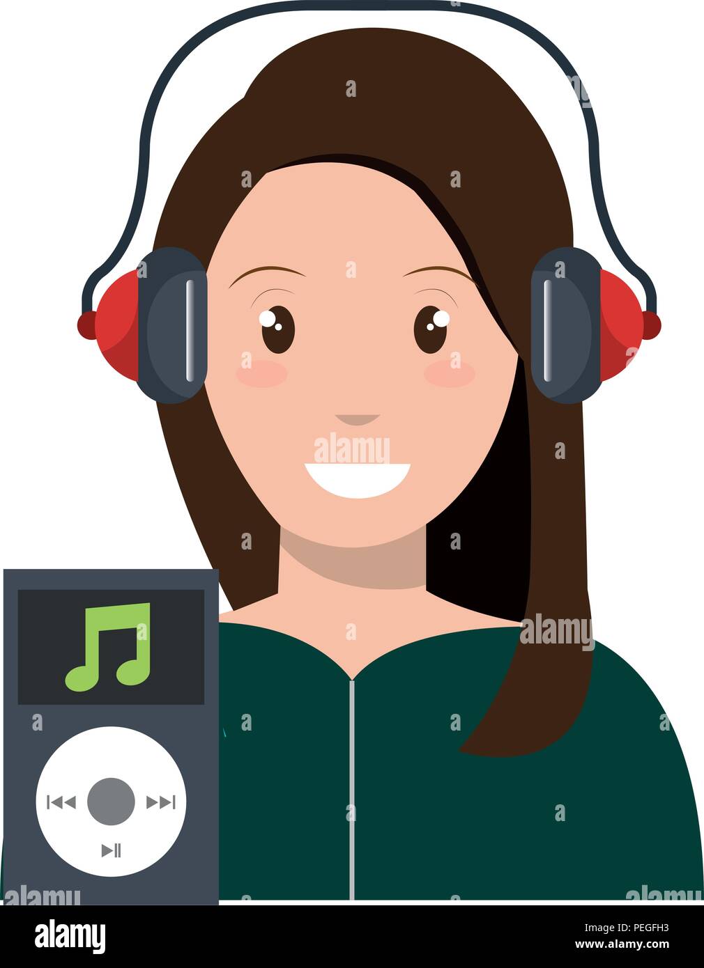 young woman with music player character vector illustration design ...