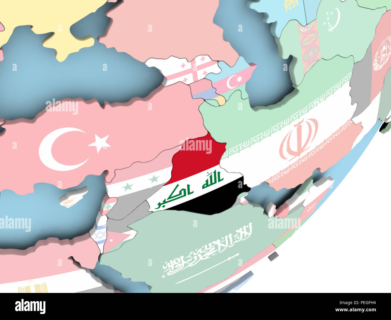 Illustration of Iraq on political globe with embedded flag. 3D ...