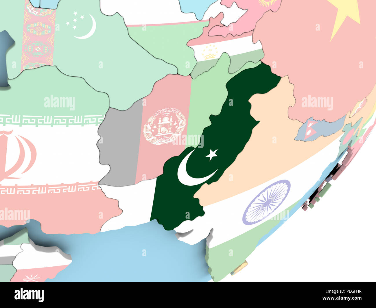 Illustration of Pakistan on political globe with embedded flag. 3D ...