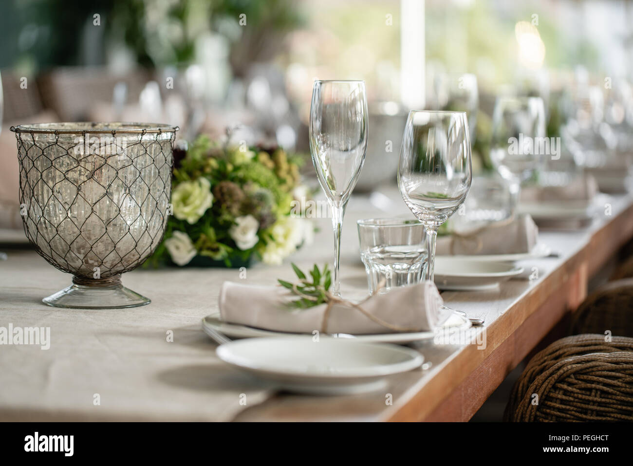 Wedding Banquet or gala dinner. The chairs and table for guests, served ...