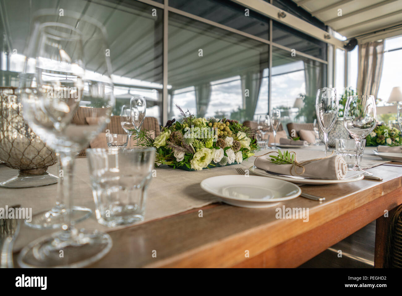 Wedding Banquet or gala dinner. The chairs and table for guests, served ...