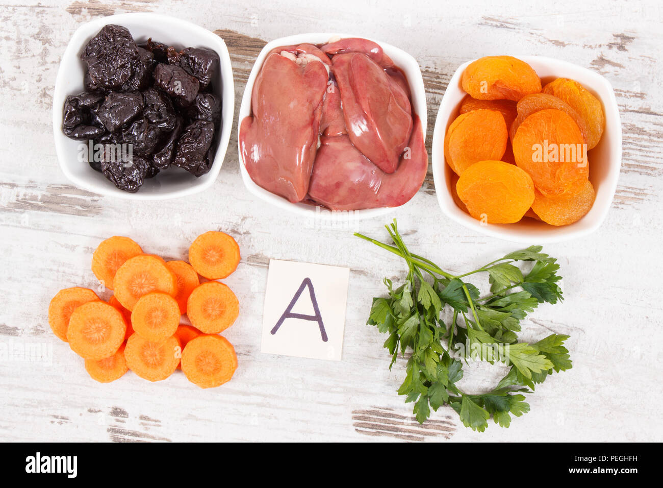 Nutritious products containing vitamin A and fiber, concept of healthy ...