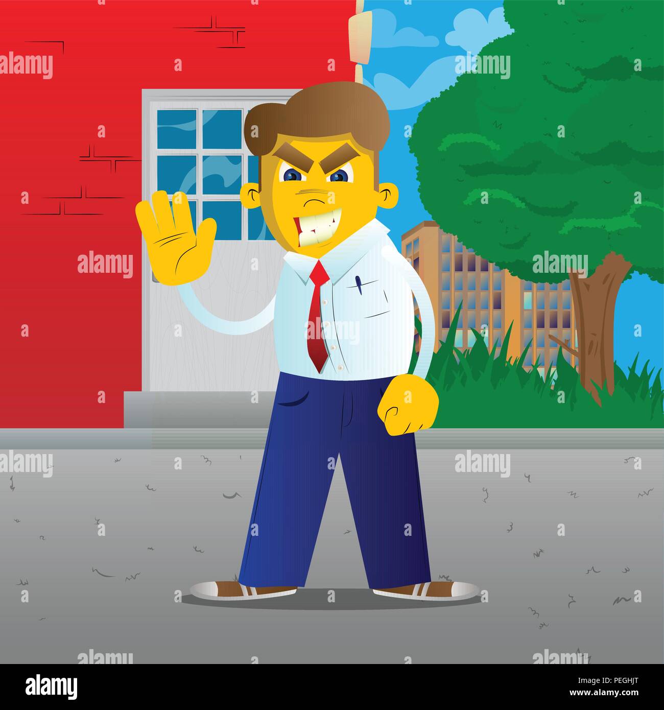 Yellow man with waving hand. Vector cartoon illustration Stock Vector ...