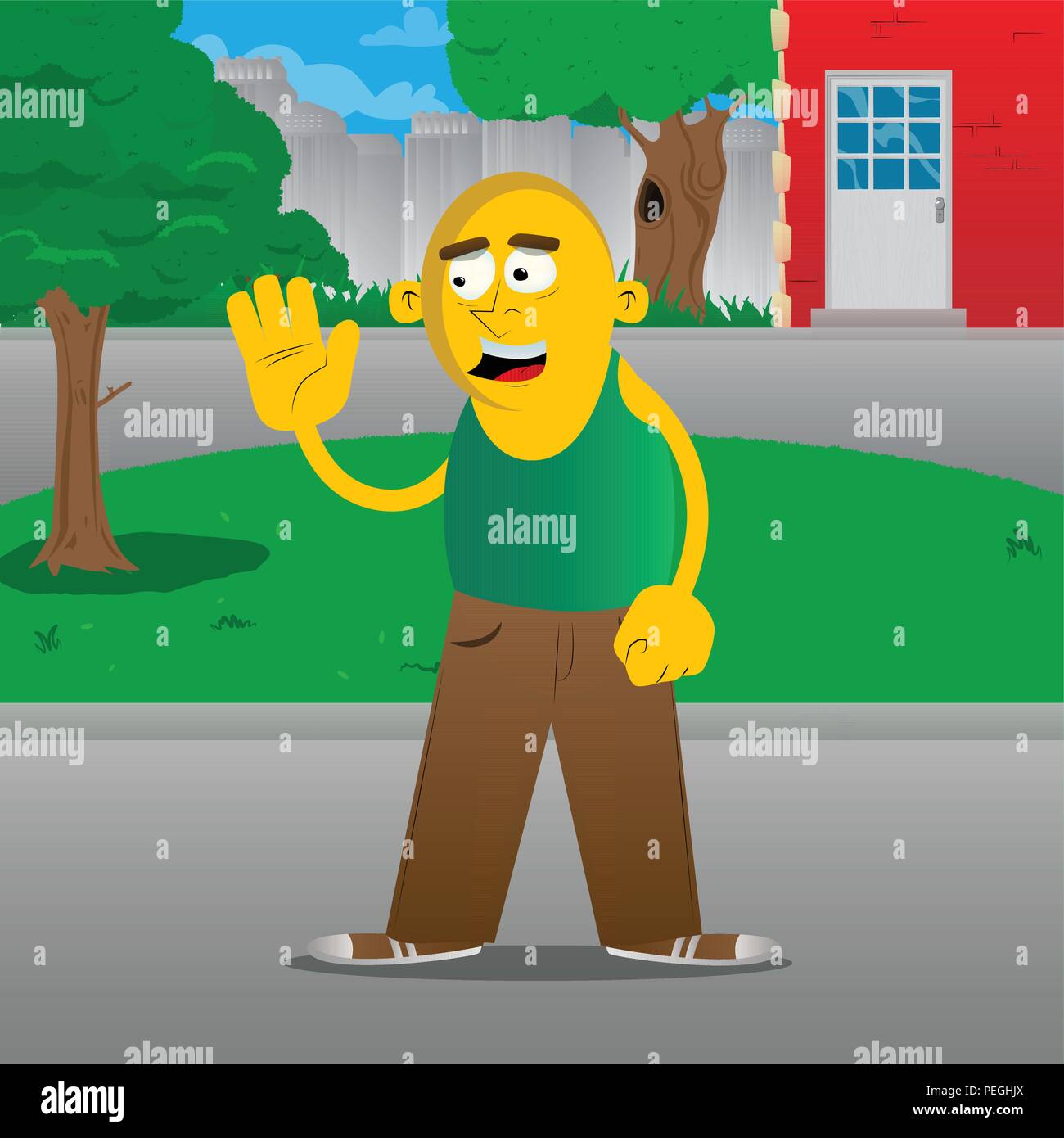 Yellow man with waving hand. Vector cartoon illustration Stock Vector ...