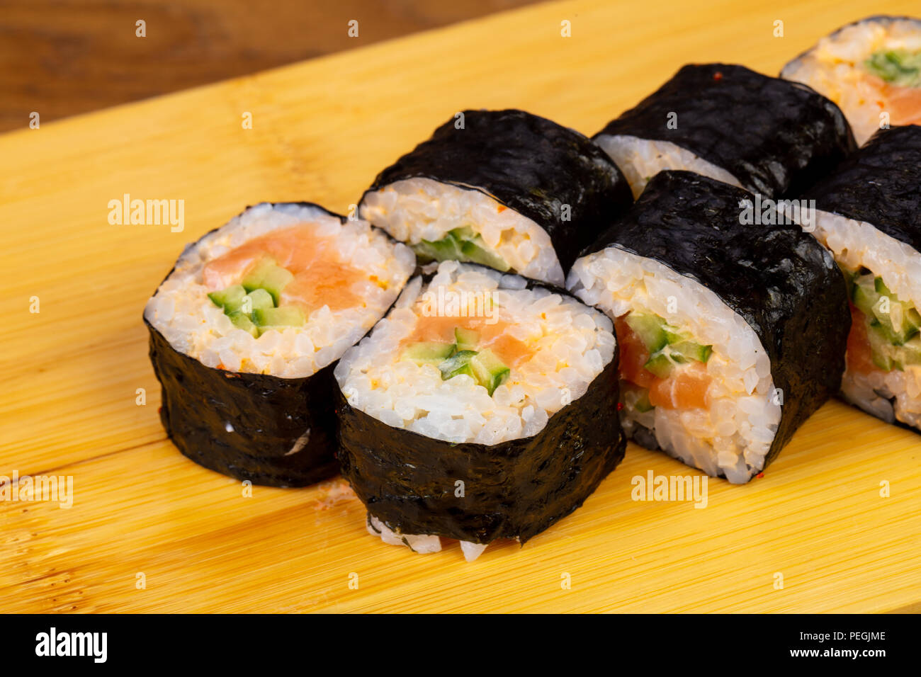 Delicious spicy rolls with cucumber Stock Photo - Alamy