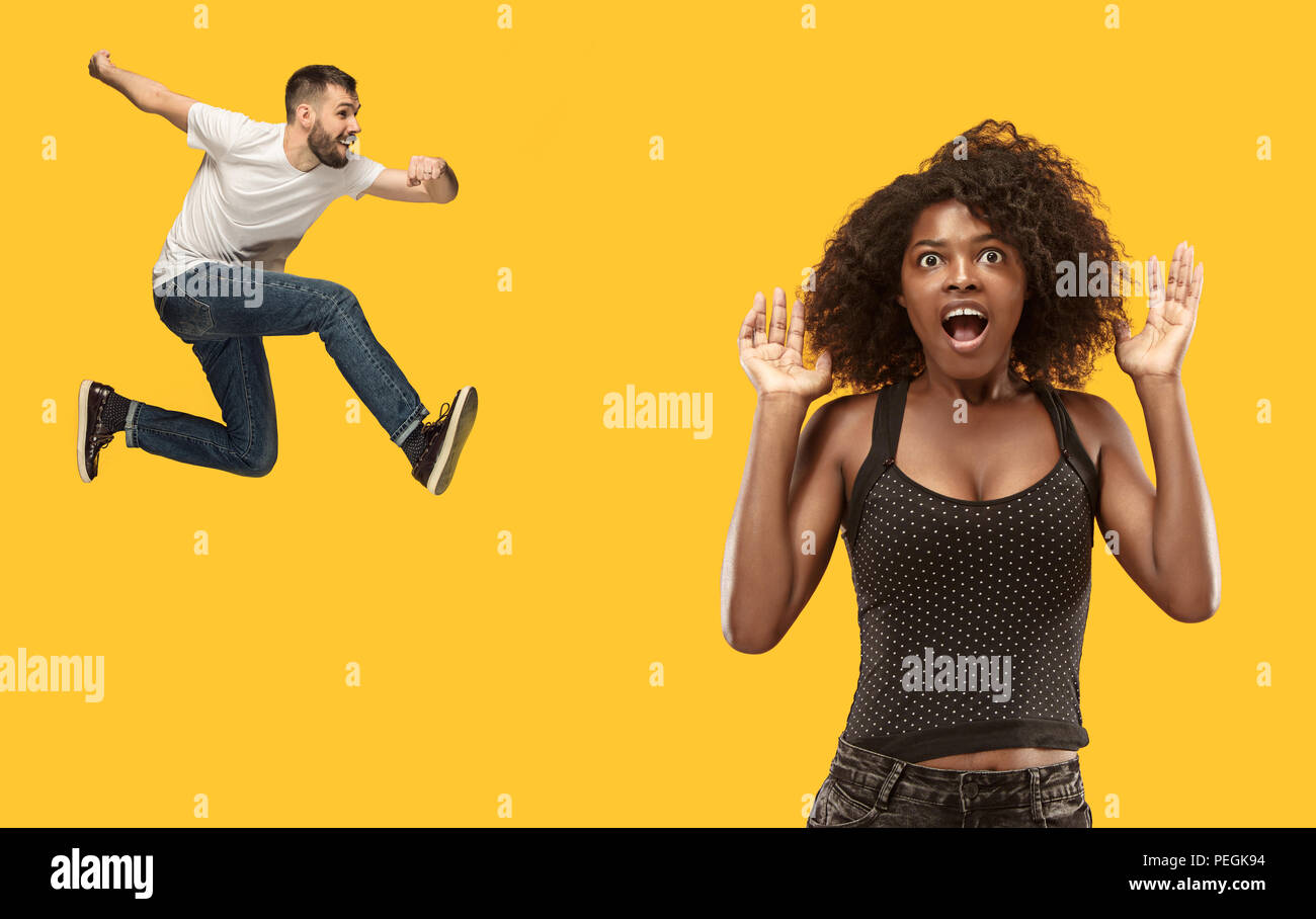 Wow. Beautiful female half-length portrait isolated on gold studio ...