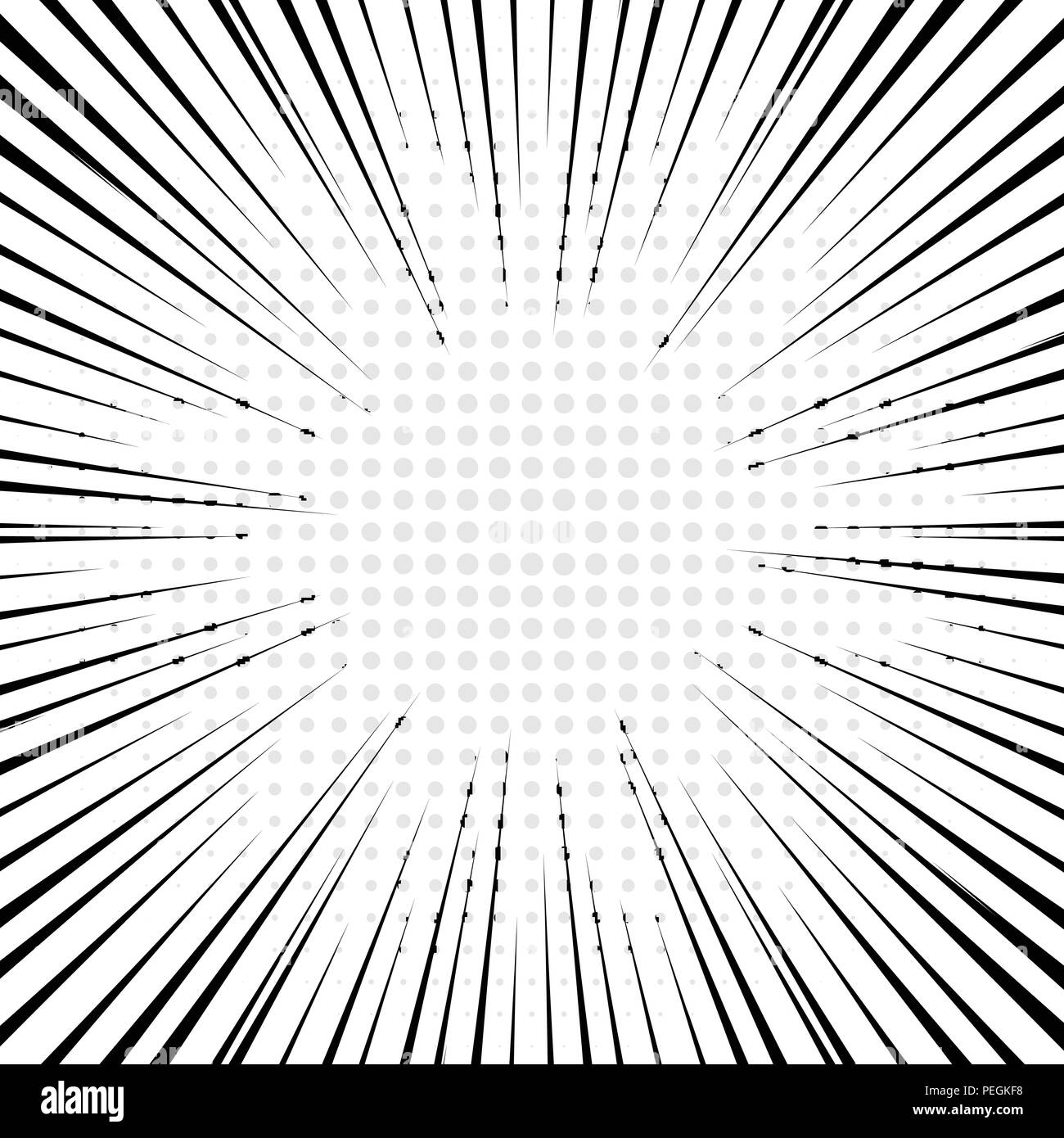 Black radial lines with gray halftone for comic book background. Manga ...