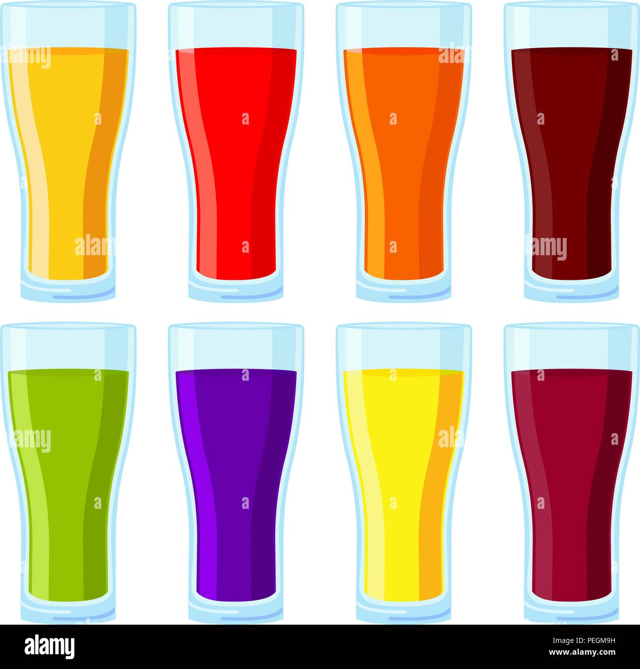 Colorful cartoon juice glass set. Refreshing drink for birthday party ...