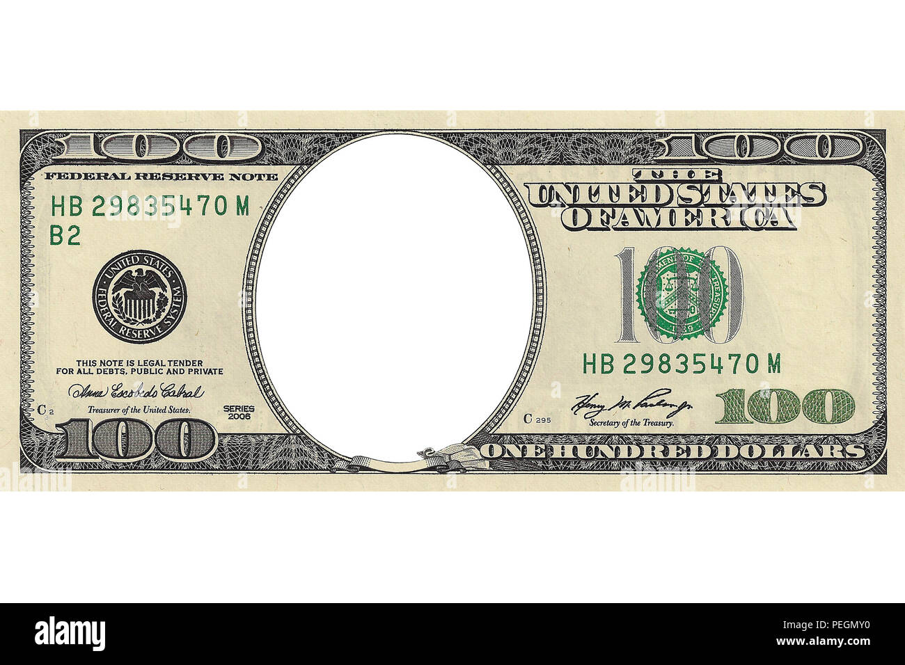 hundred dollar bill with a hole instead of a face Stock Photo - Alamy