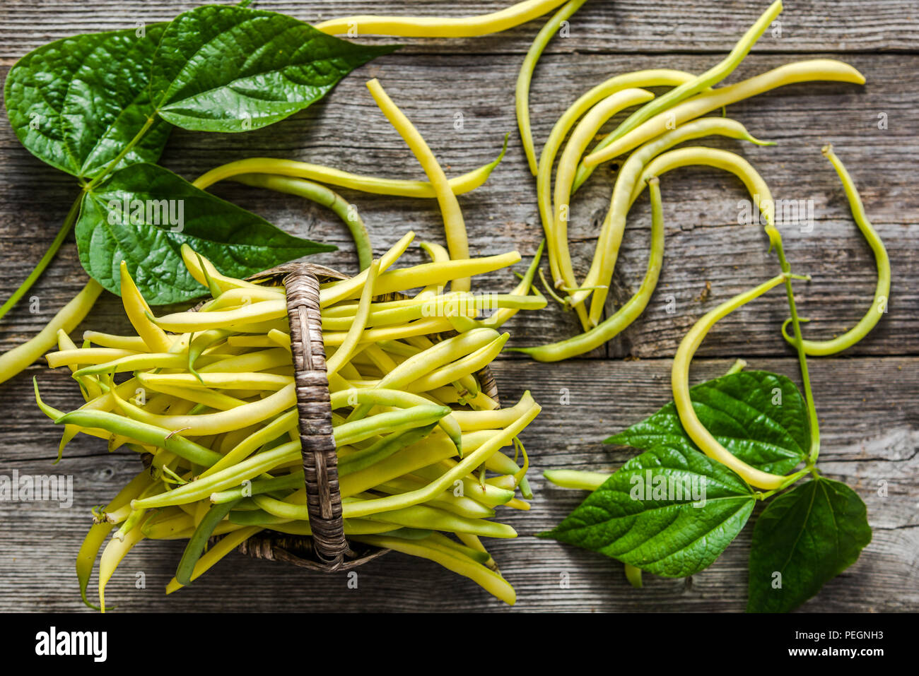 Yellow bean, organic vegetables on farmer market, freshly harvested ...
