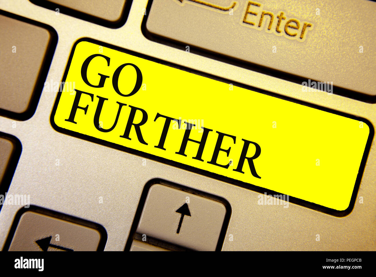 Handwriting text Go Further. Concept meaning To move to a greater ...