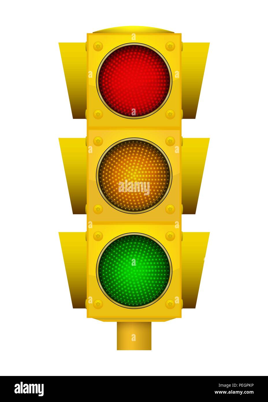 Realistic illustration of modern yellow led traffic light with ...