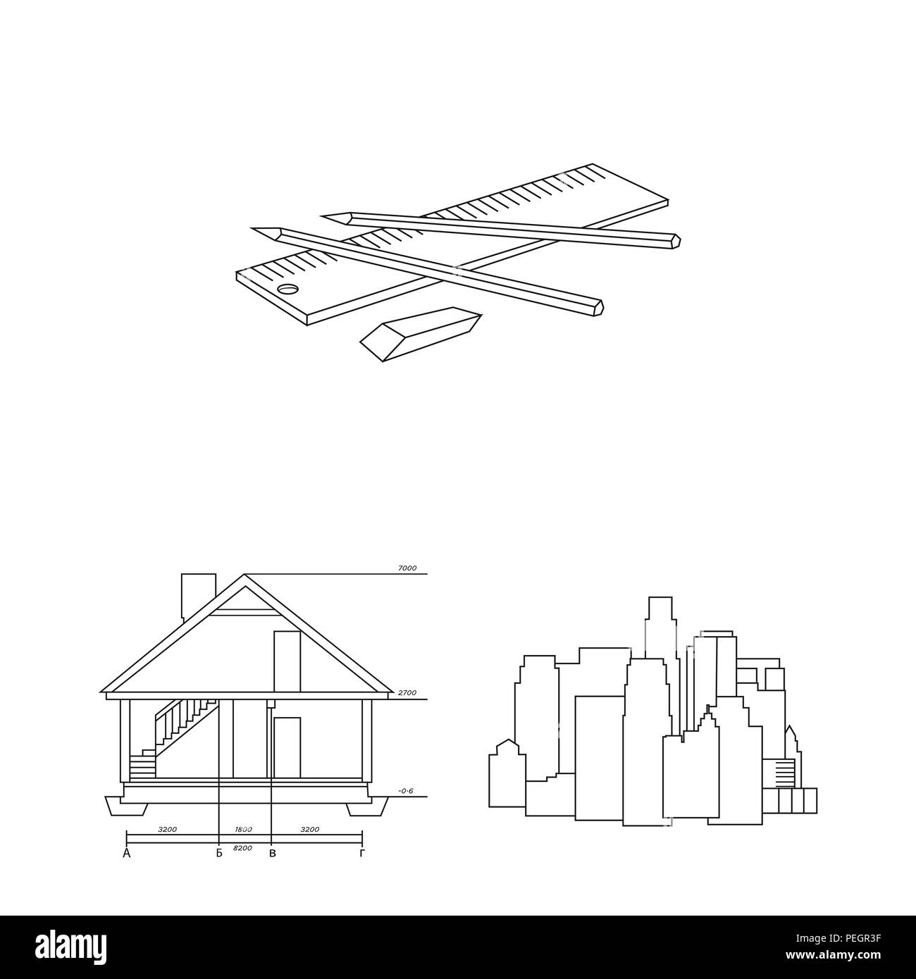 Architecture and construction outline icons in set collection for ...