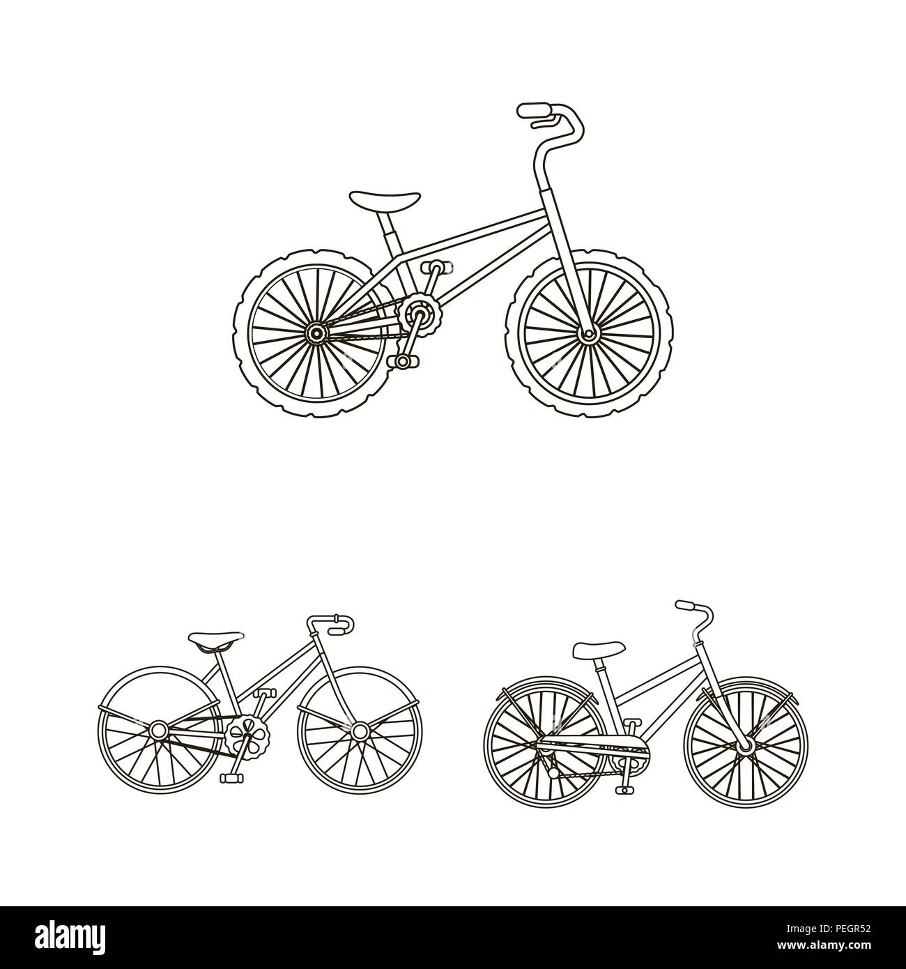 Various bicycles outline icons in set collection for design. The type ...