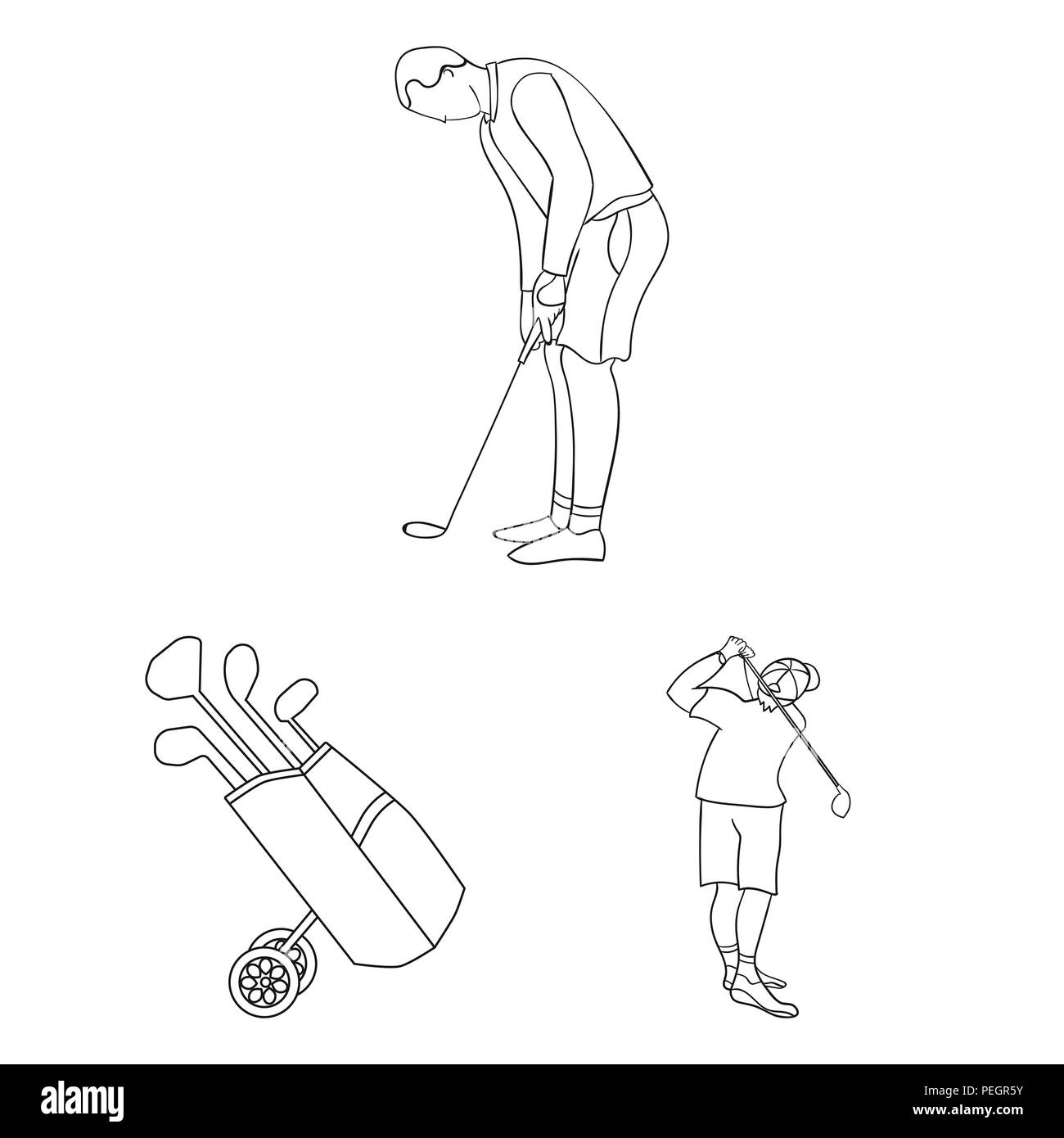 Golf and attributes outline icons in set collection for design.Golf ...