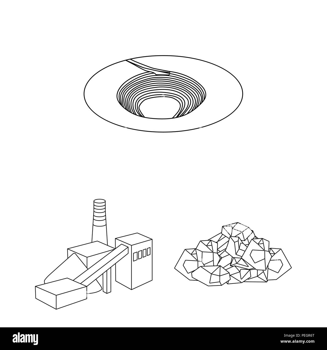 Mining industry outline icons in set collection for design. Equipment ...