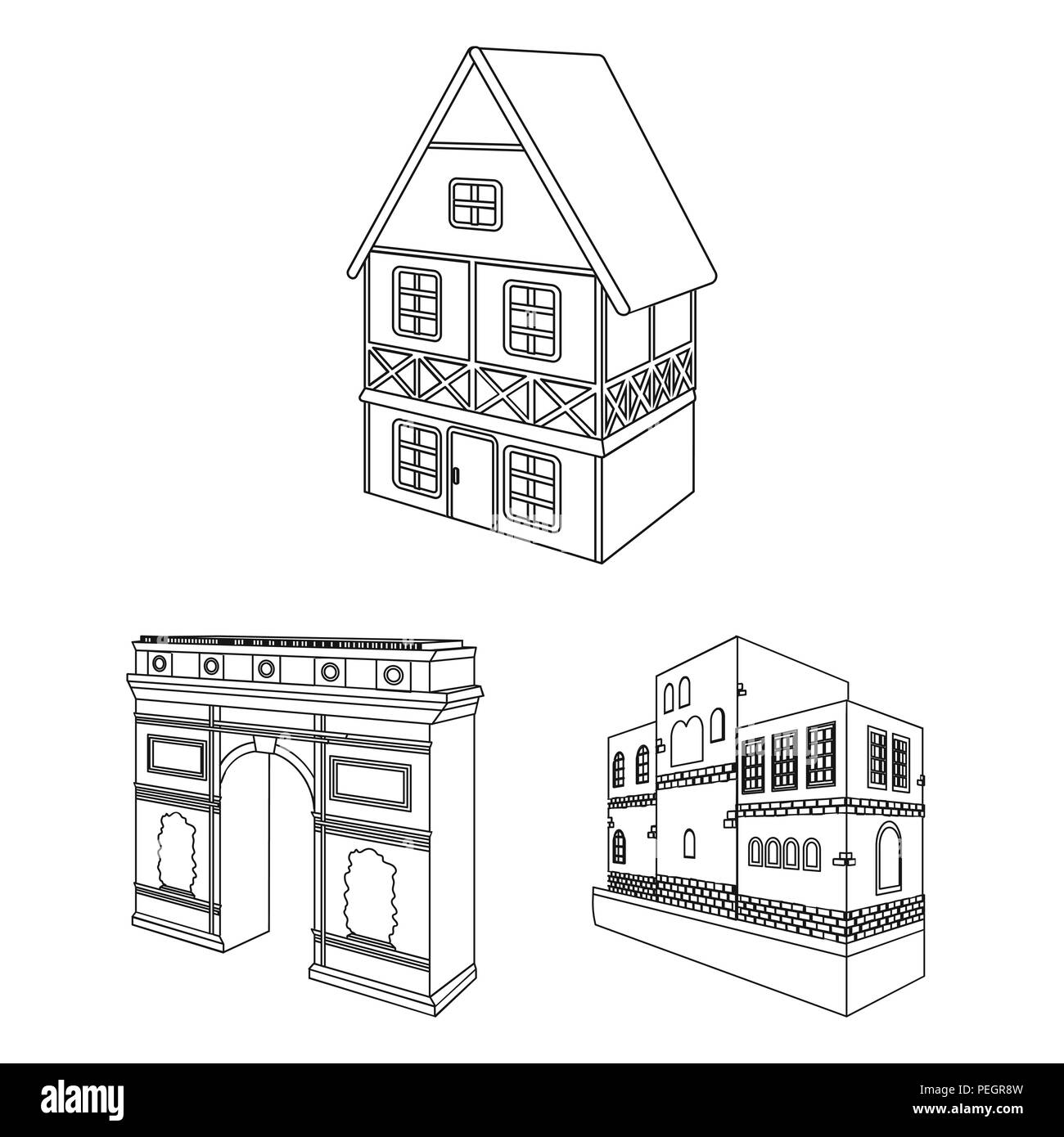 Building and architecture outline icons in set collection for design ...