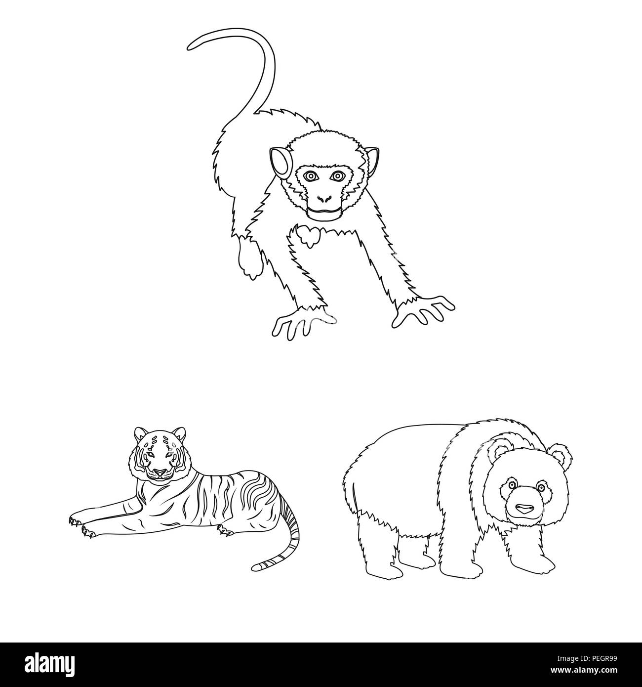 Different animals outline icons in set collection for design. Bird ...