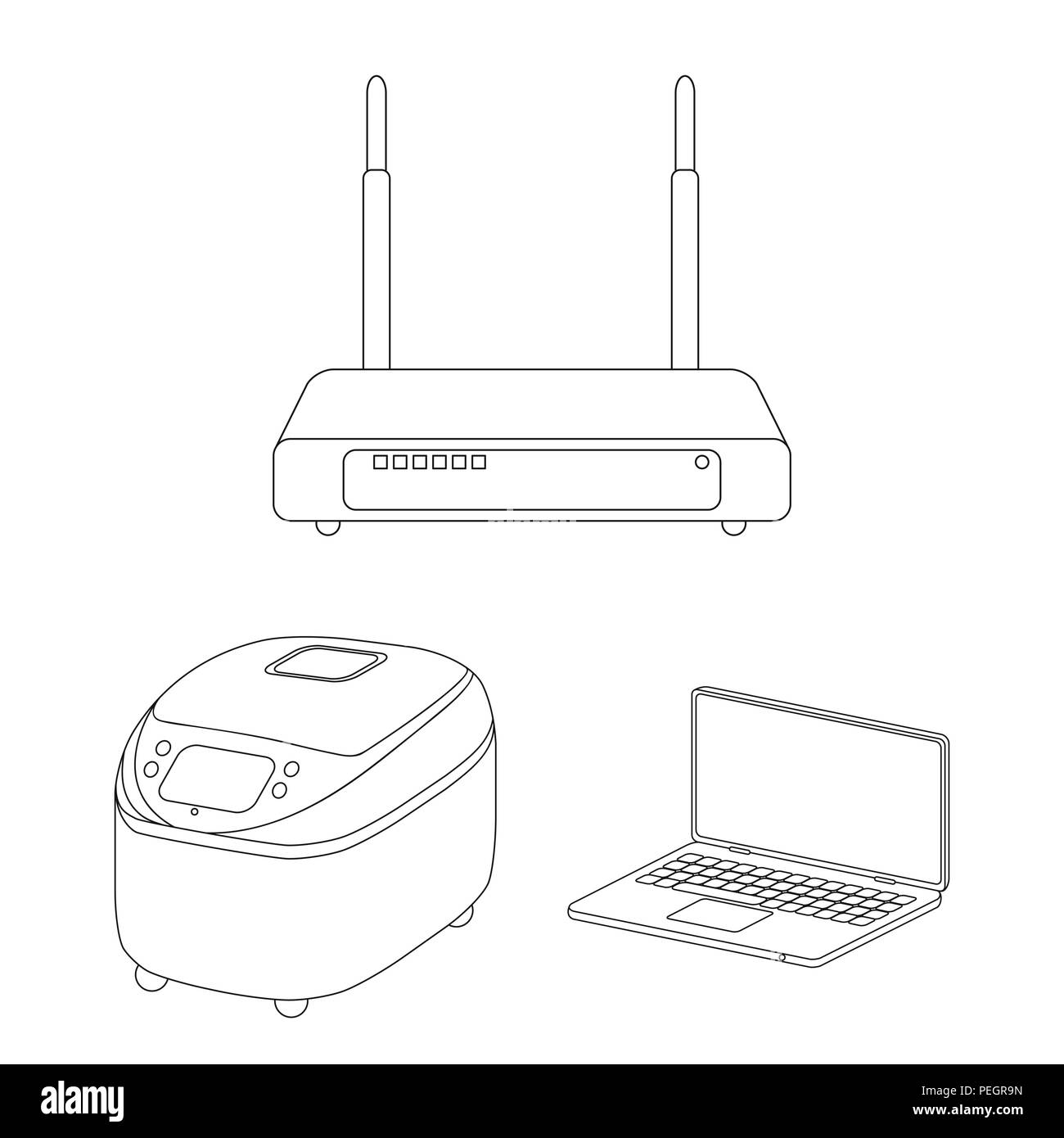 Smart home appliances outline icons in set collection for design ...