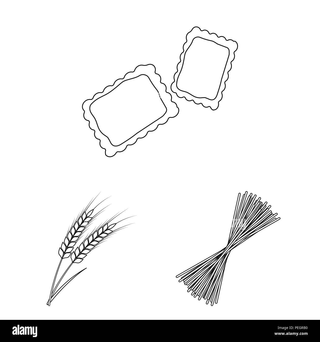 Types of pasta outline icons in set collection for design. Figured ...