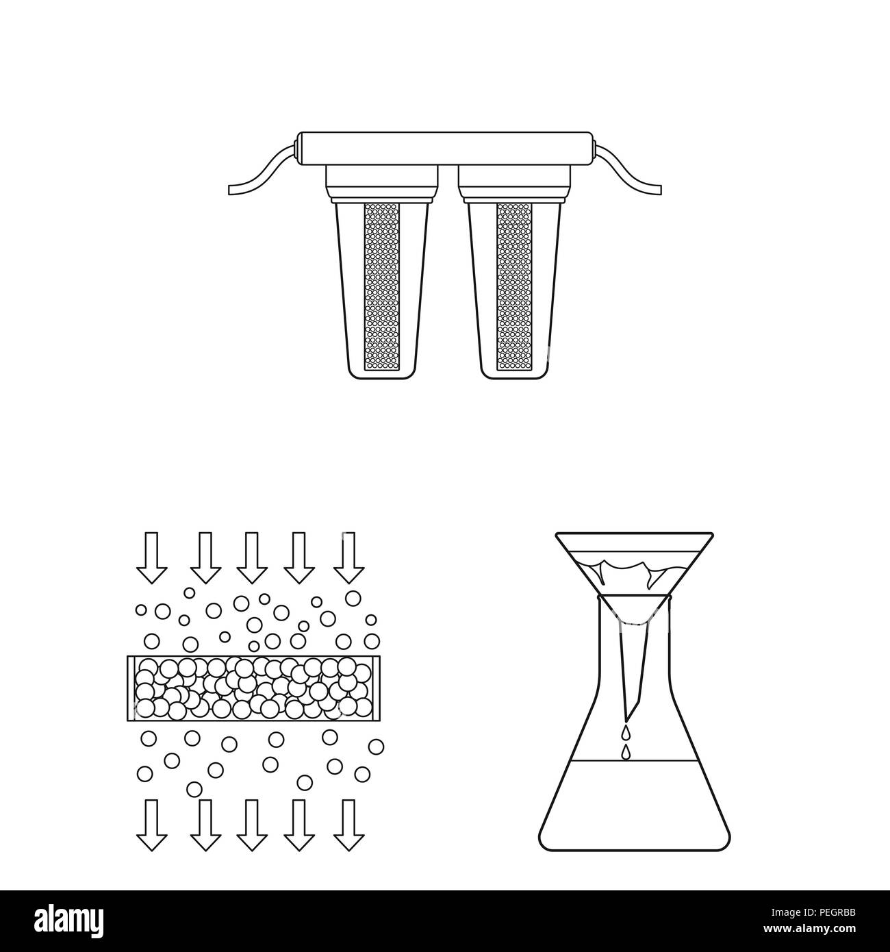 Water filtration system outline icons in set collection for design ...
