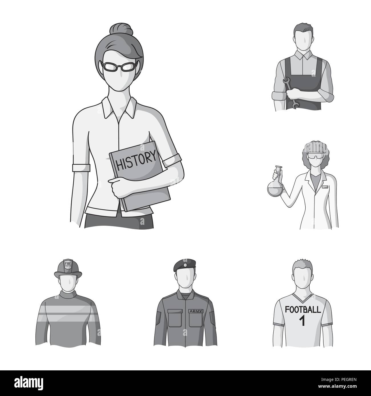 People of different professions monochrome icons in set collection for ...