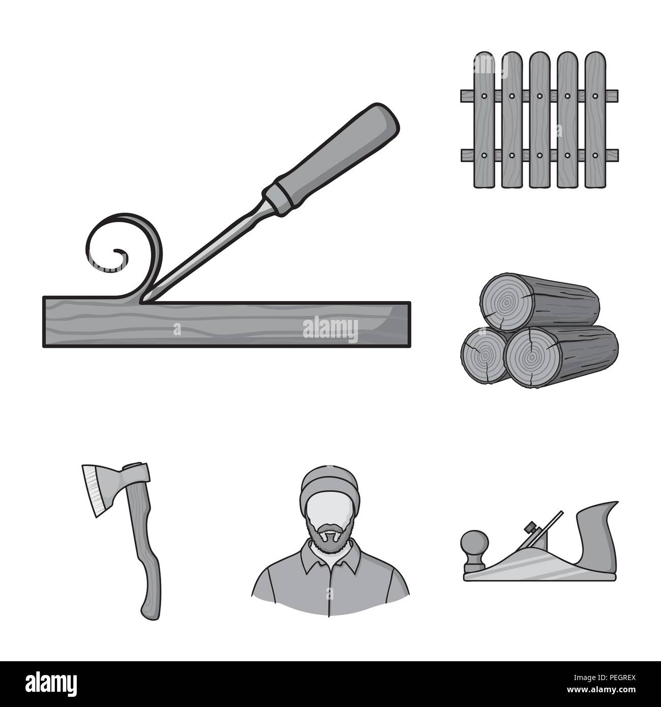 Sawmill and Timber monochrome icons in set collection for design ...