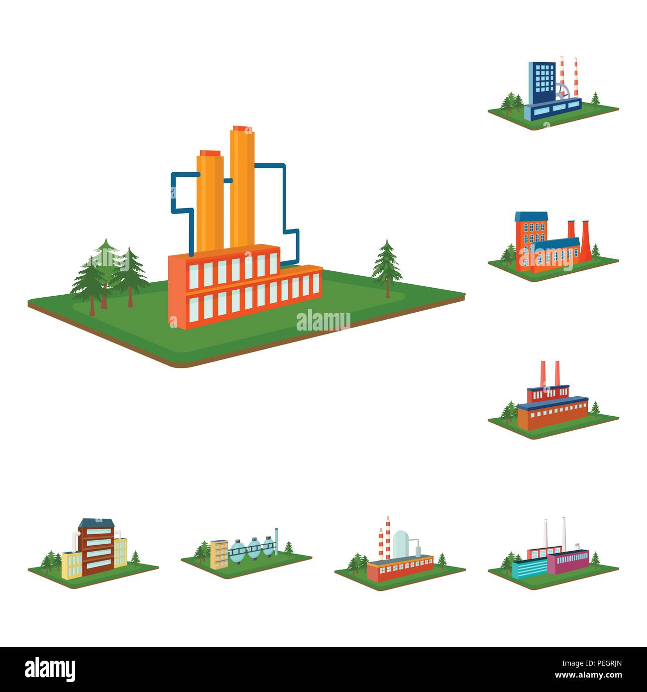 Factory and plant cartoon icons in set collection for design ...
