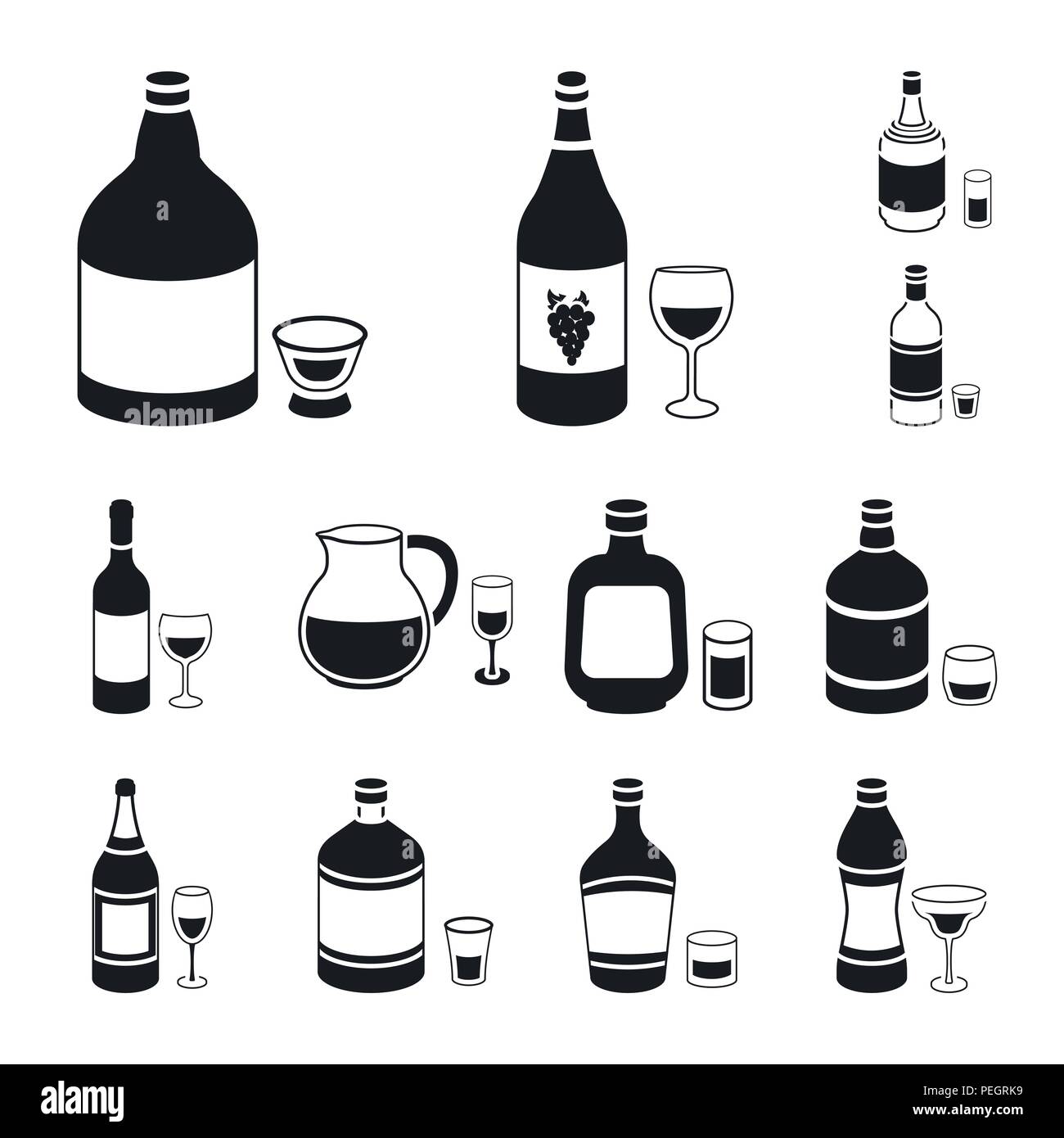 Types of alcohol black icons in set collection for design. Alcohol in ...