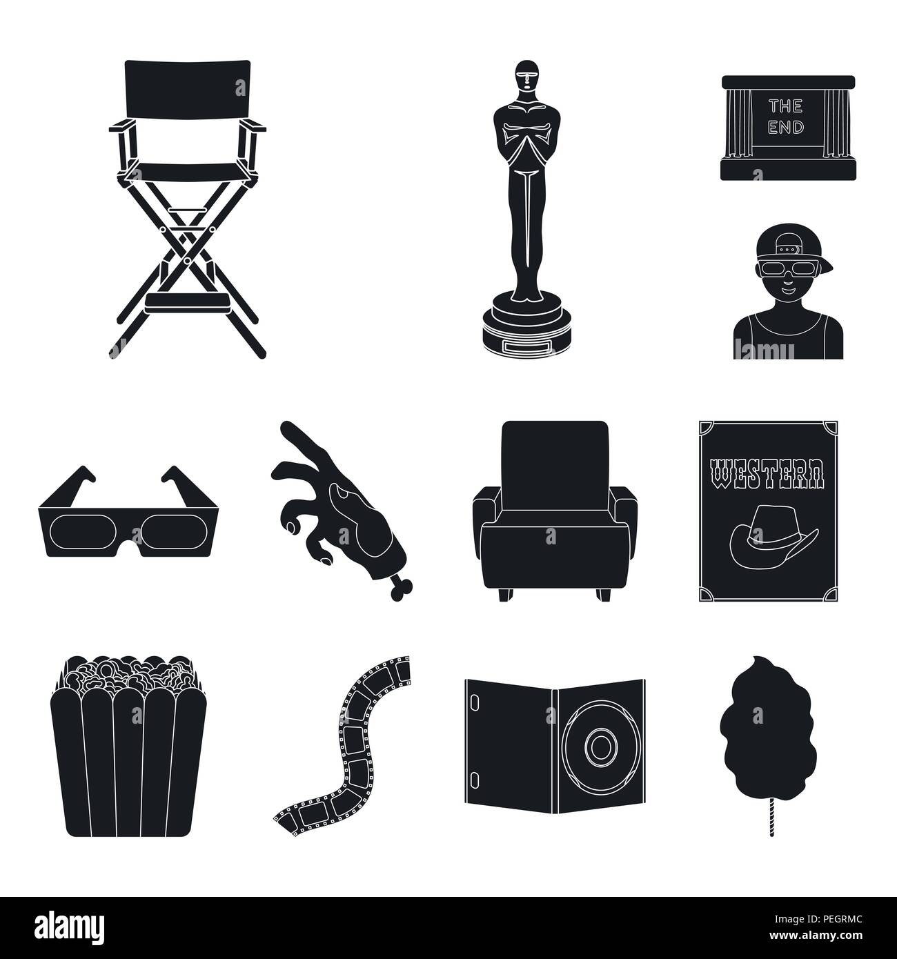 Films and cinema black icons in set collection for design.Movies and ...