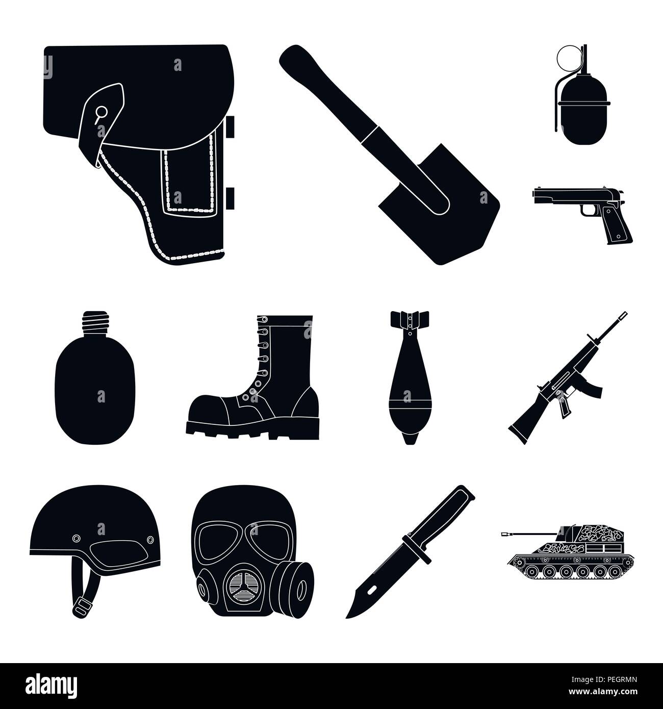 Army and armament black icons in set collection for design. Weapons and ...