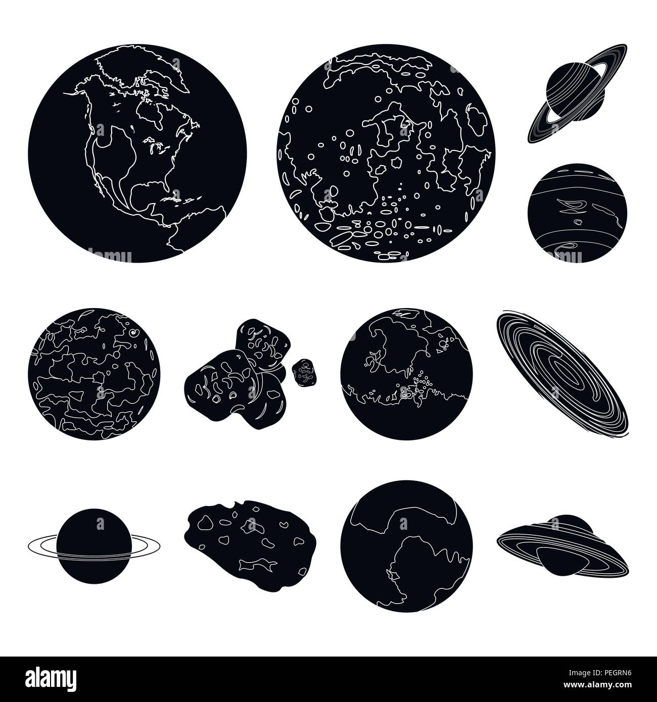 Planets of the solar system black icons in set collection for design ...