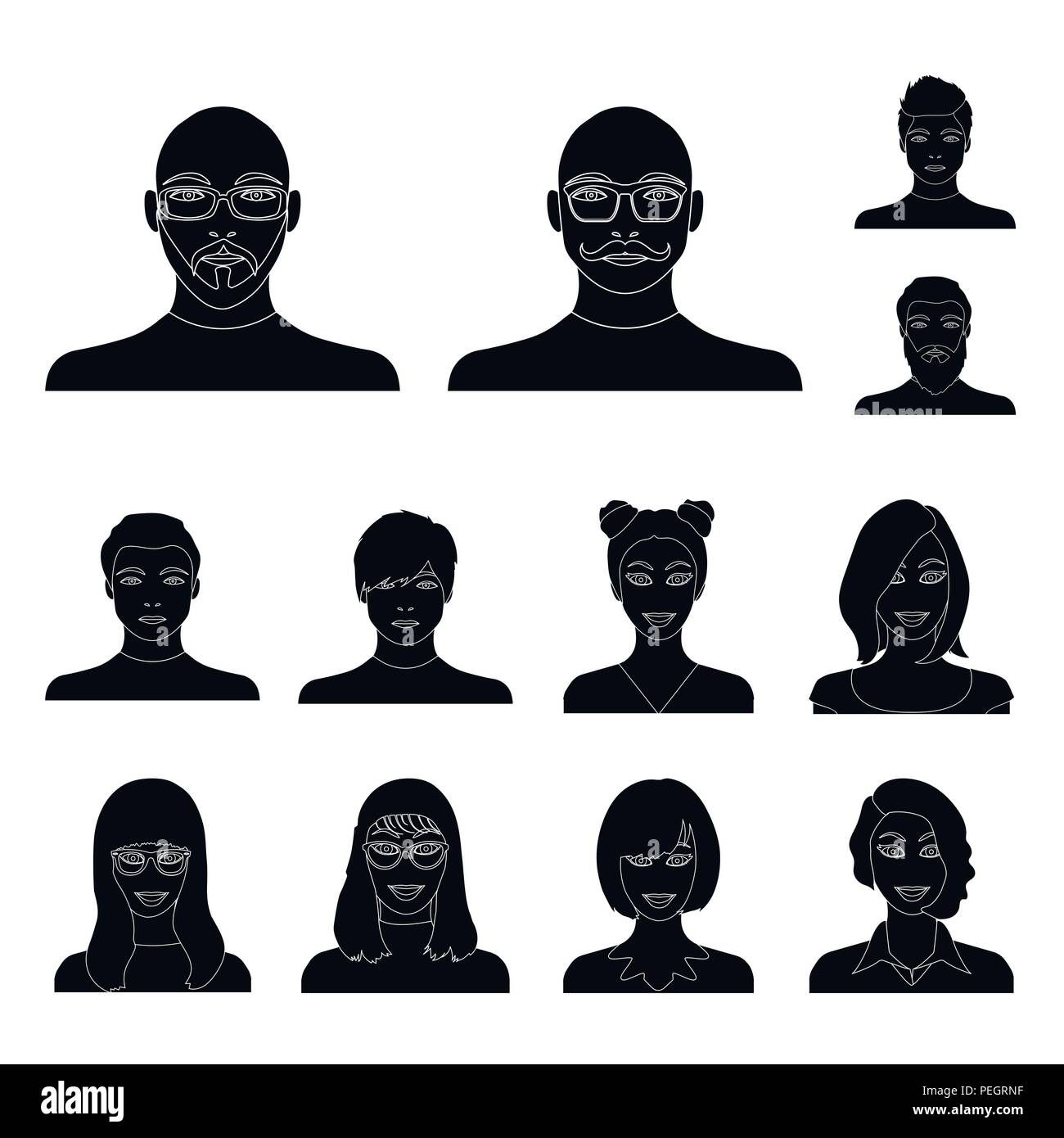 Avatar and face black icons in set collection for design. A person ...