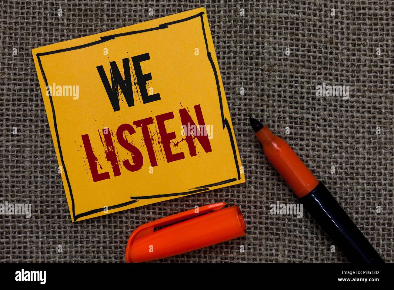 Conceptual hand writing showing We Listen. Business photo showcasing ...