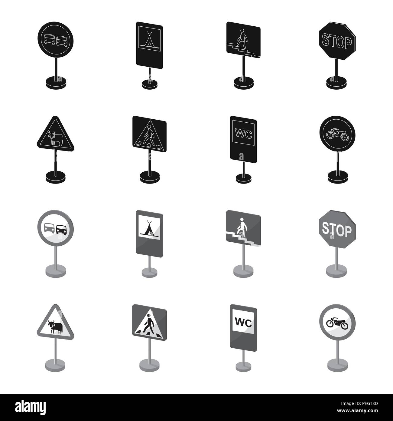 Different types of road signs black,monochrome icons in set collection ...