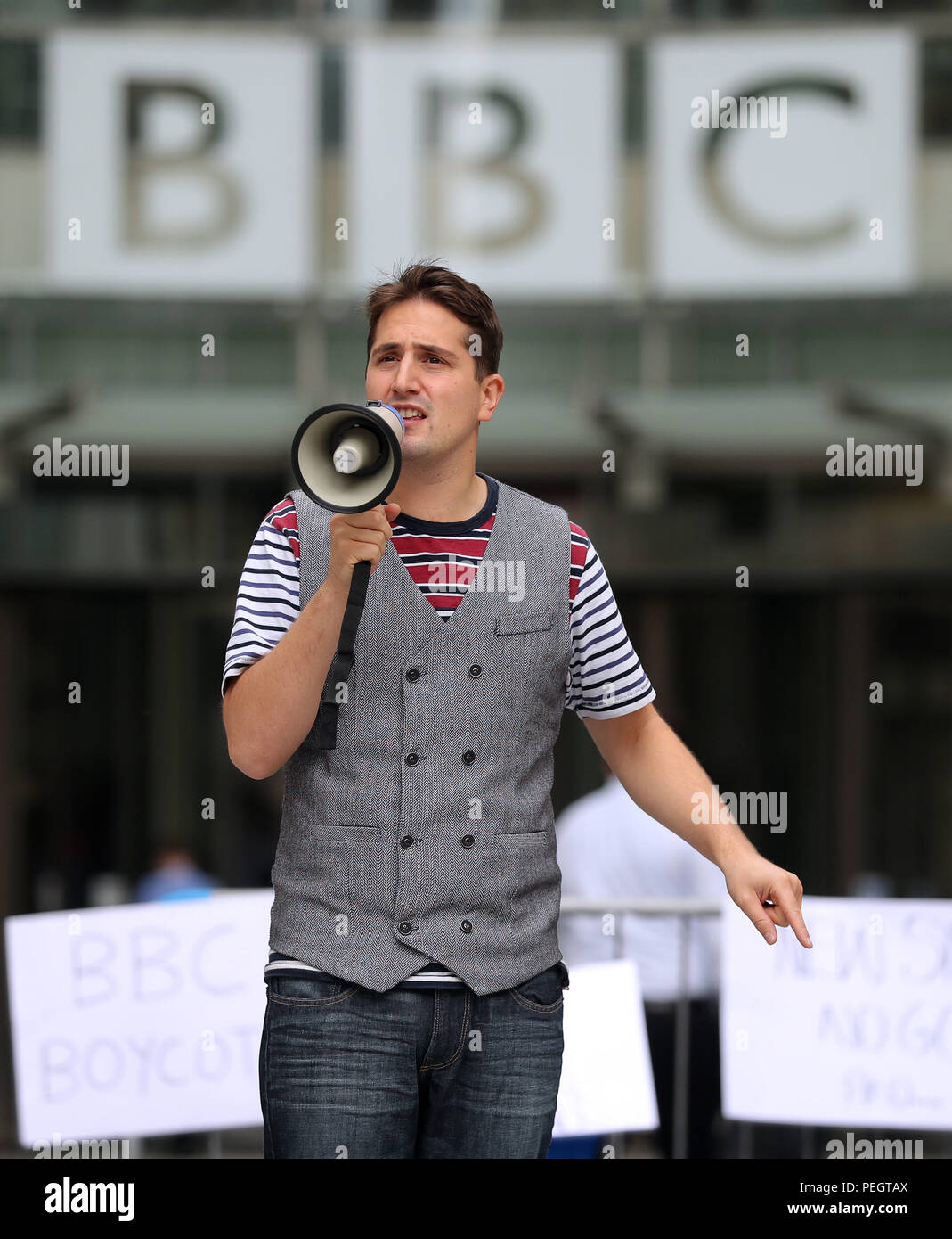 Comedian Luke McQueen outside BBC's New Broadcasting house in London ...