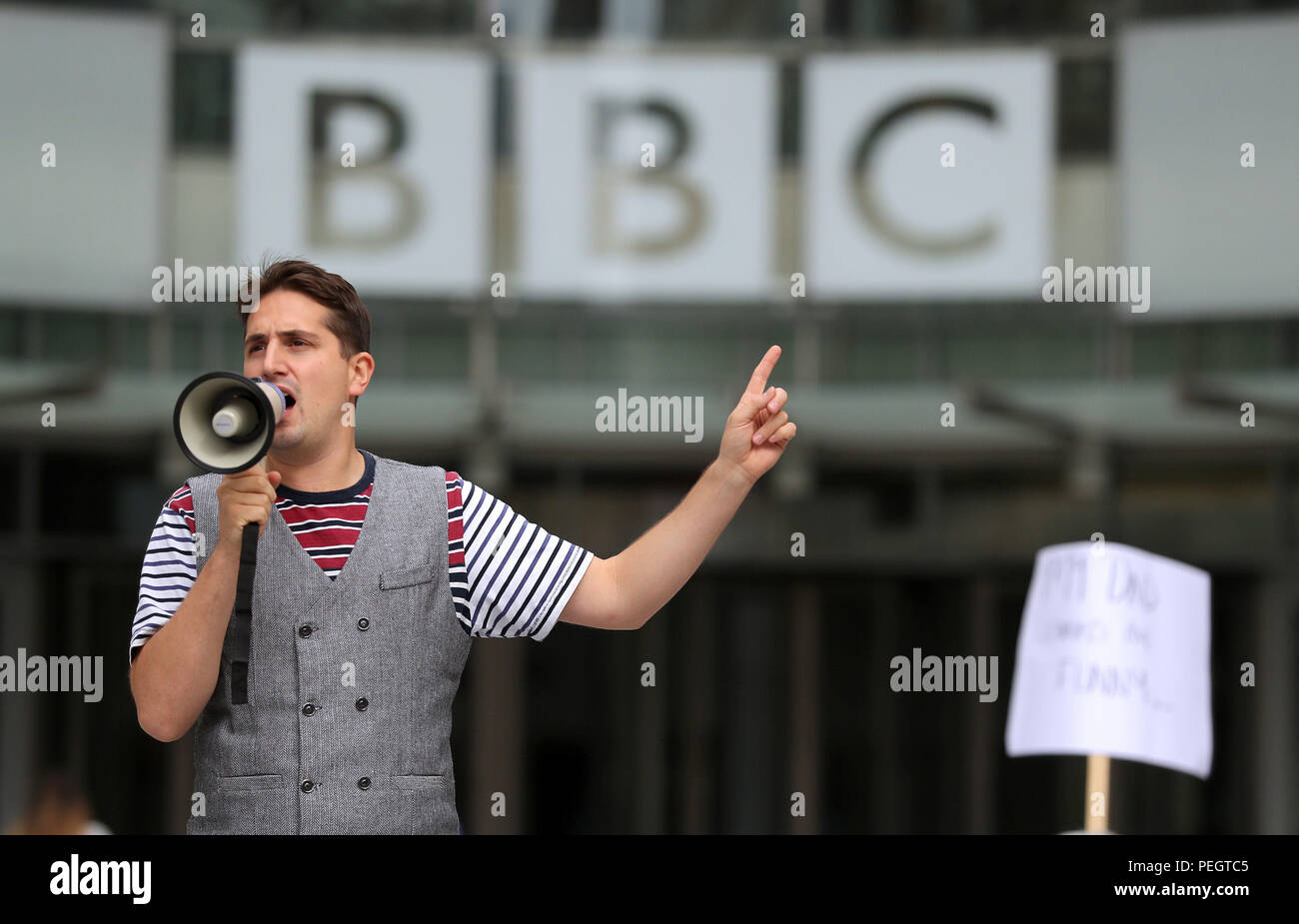 Comedian Luke McQueen outside BBC's New Broadcasting house in London ...