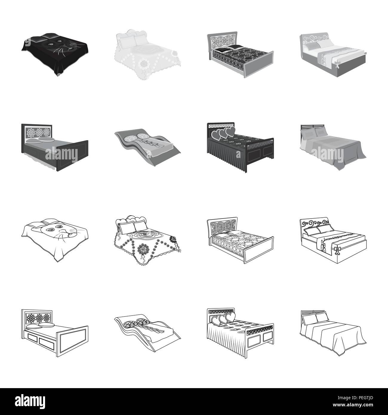 Different beds outline,monochrome icons in set collection for design ...