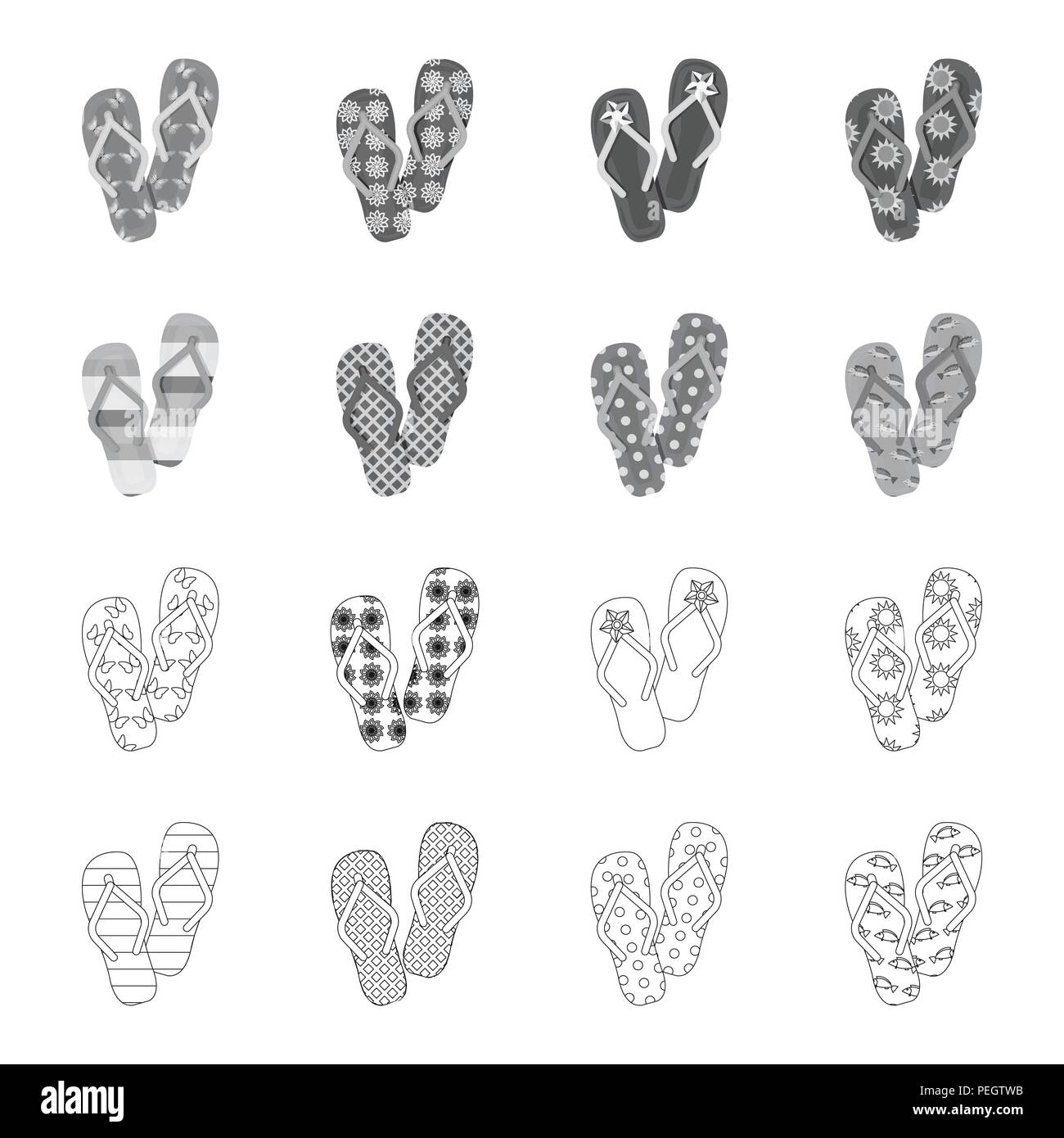Flip-flops outline,monochrome icons in set collection for design. Beach ...