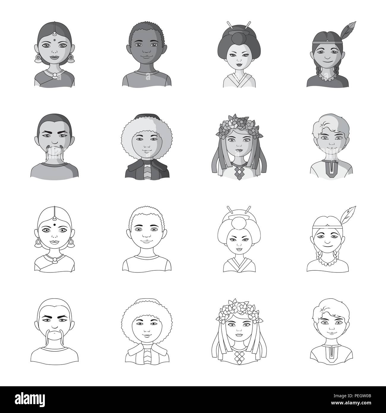 Chinese, ukrainian, russian, eskimo. Human race set collection icons in ...