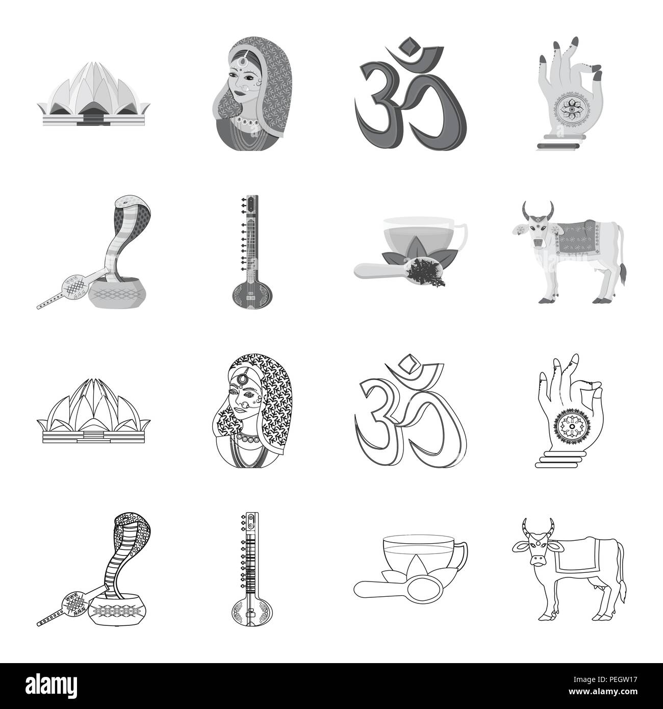 Country India outline,monochrome icons in set collection for design ...