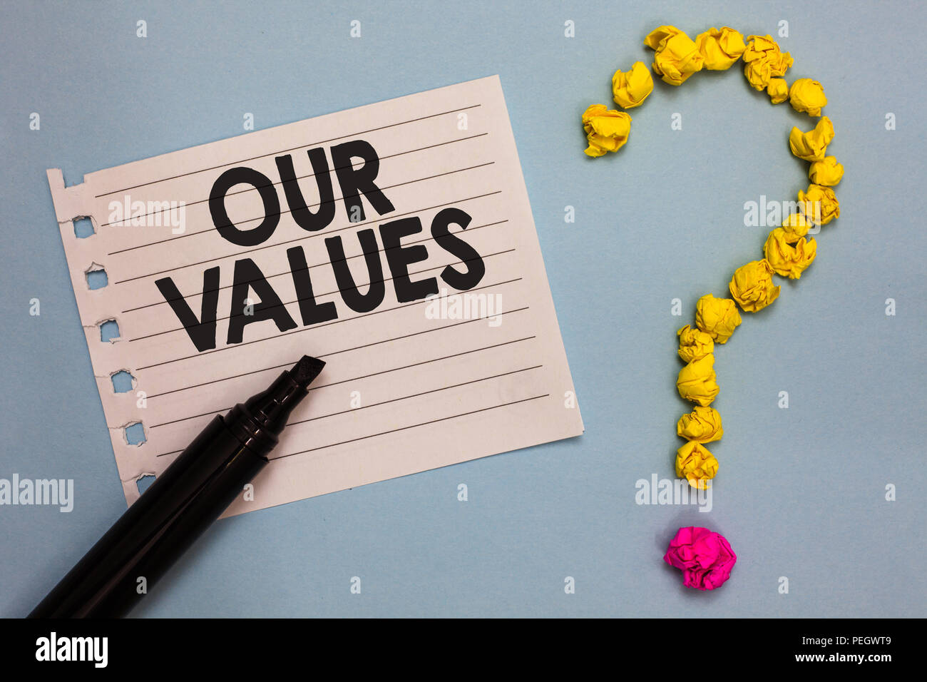 Word writing text Our Values. Business concept for list of morals ...