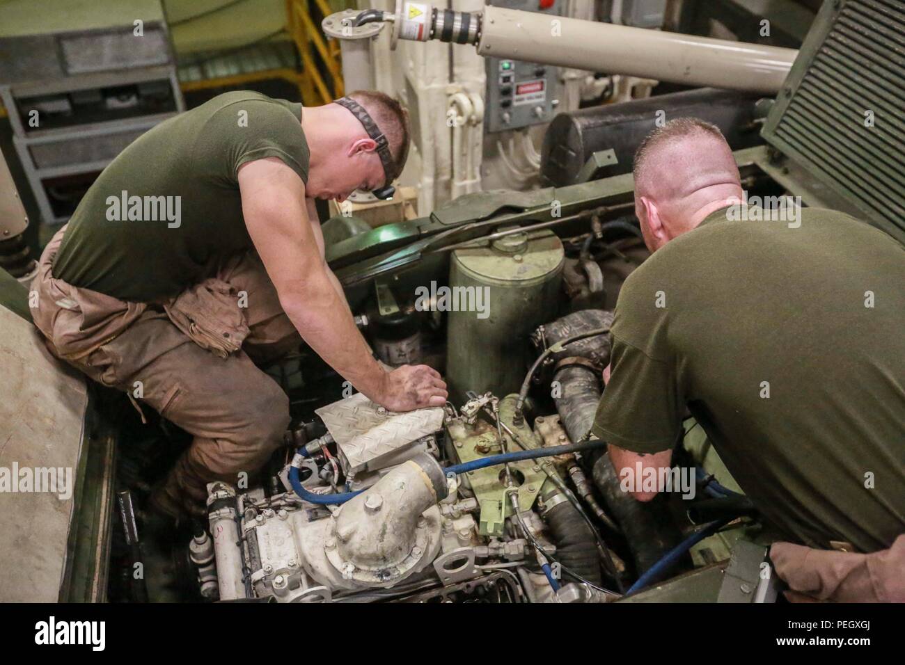 GULF OF ADEN (Aug. 21, 2015) U.S. Marine Sgt. Alex Snyder, right, and ...
