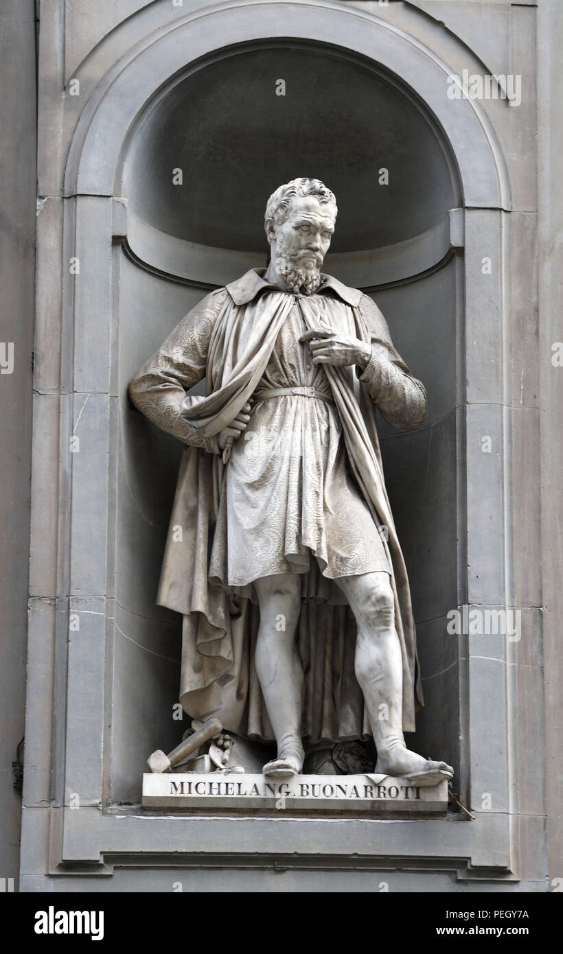 statue of michelangelo buonarroti simoni;uffizi gallery;florence;italy ...