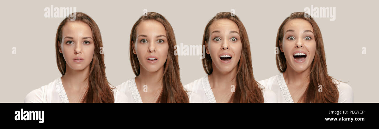 Wow. Collage about development of emotion. Stages of surprise. Female ...