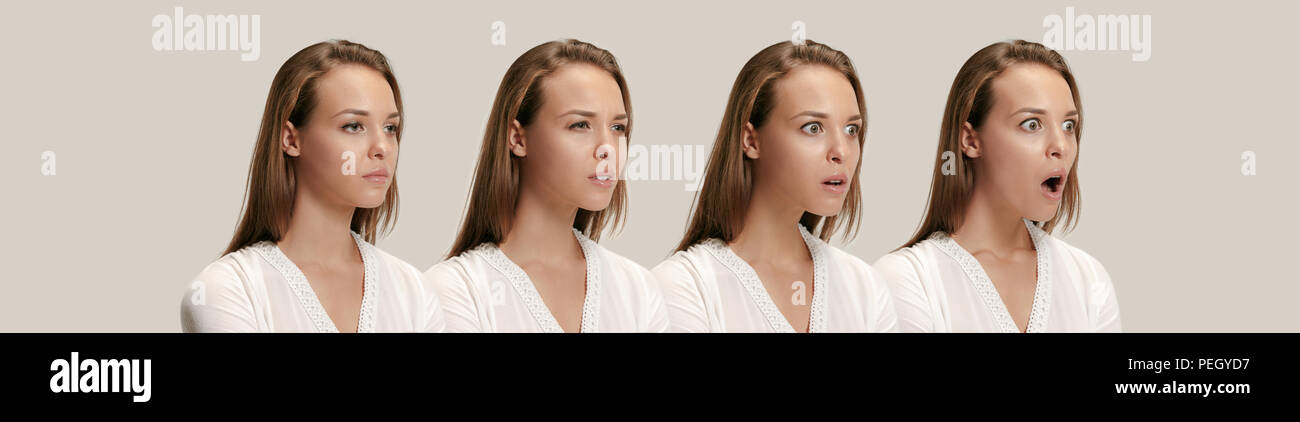 Wow. Collage about development of emotion. Stages of surprise. Female ...
