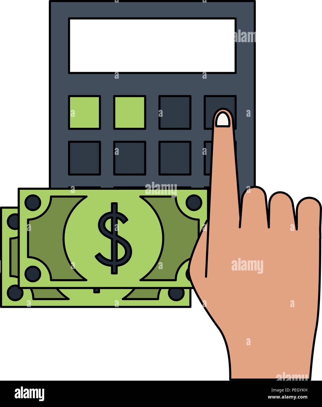 Hand with calculator and money Stock Vector Image & Art - Alamy