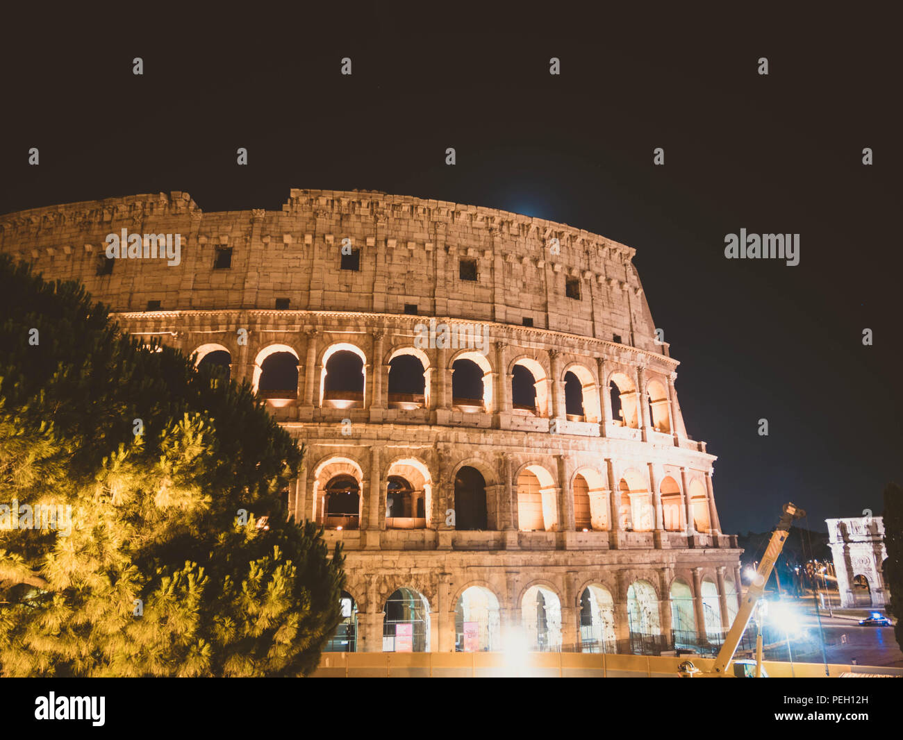 Roman colosseo by night. Ancient colosseum on black sky background ...