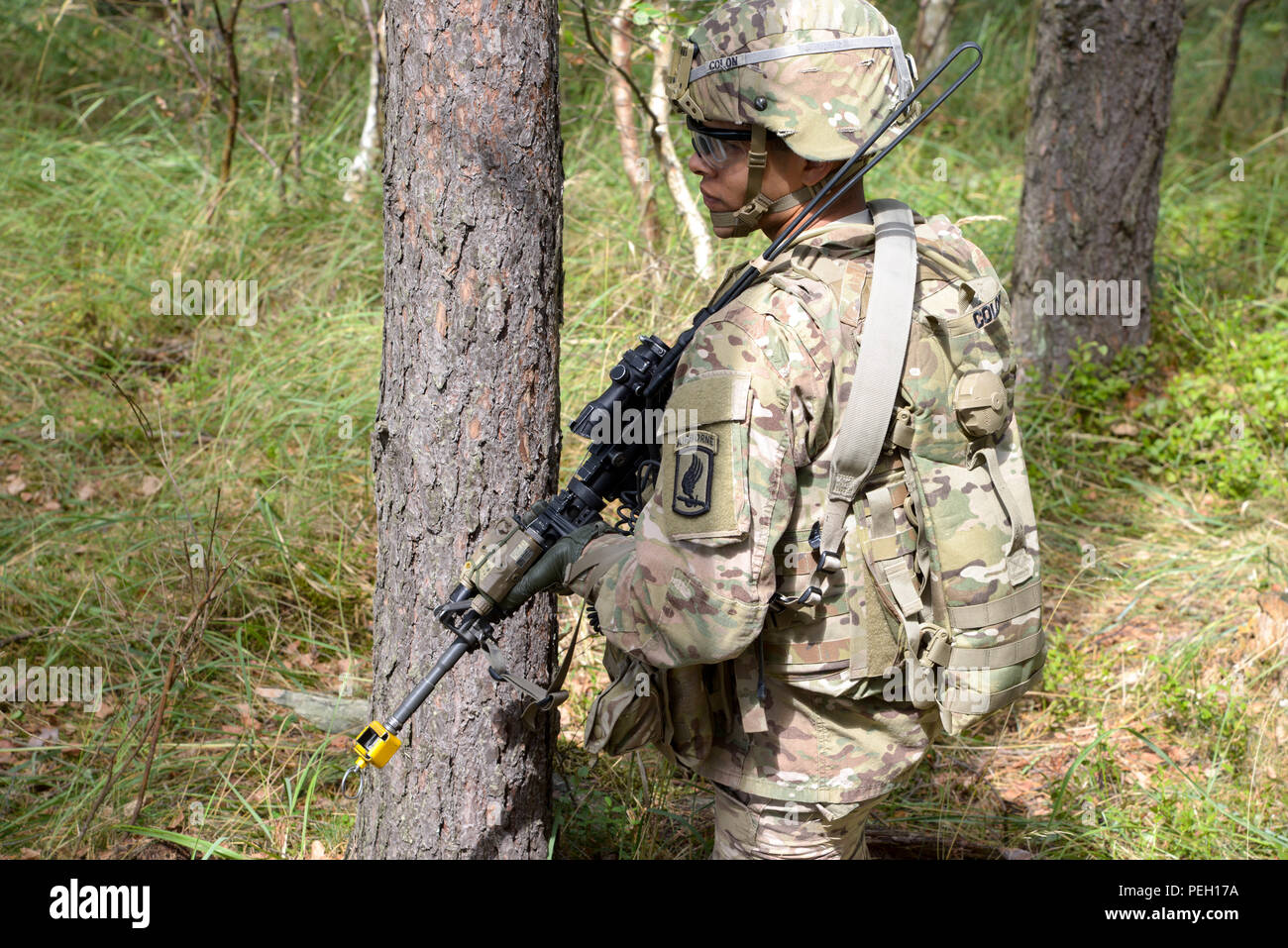 A U.S. Army paratrooper, assigned to Legion Company, 1st Battalion ...